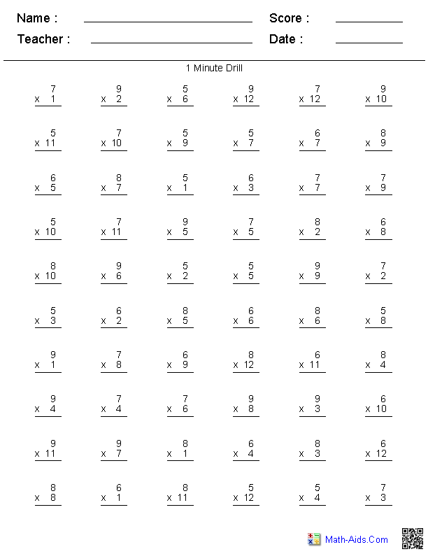 Advanced Times Table Drills Multiplication Table