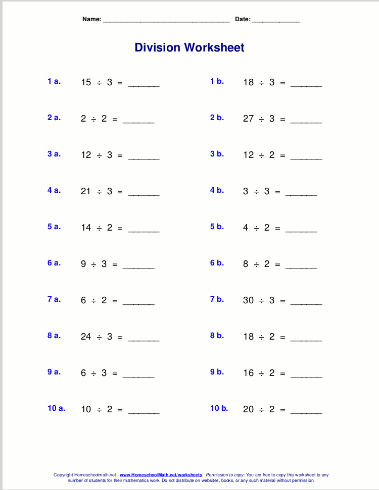 Division by 2 3 Multiplication Table
