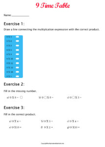 Times Table 9 Chart | Free Printable Multiplication Table 9