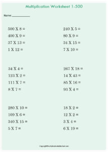 Multiplication Table 1-500 | Multiplication Table