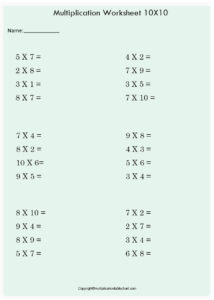 Free Printable Multiplication Chart 10x10 Grid Table PDF