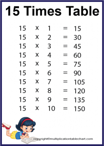 15 Times Table [15 Multiplication Table] Printable Chart