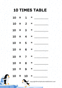 10 Times Table Worksheet [10 Multiplication Table] Free PDF