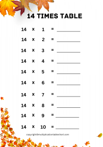 14 Times Table Worksheet [14 Multiplication Table] Free PDF