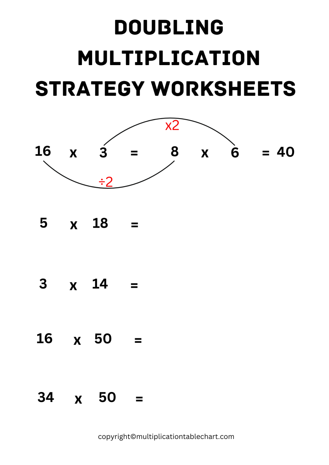 Doubling Multiplication Strategy Worksheets Printable [PDF]