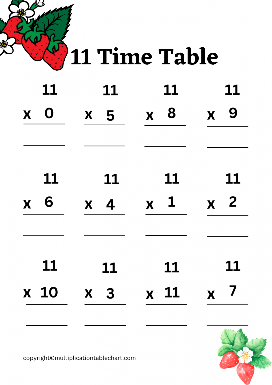 11 Times Table Worksheet [11 Multiplication Table] Free PDF