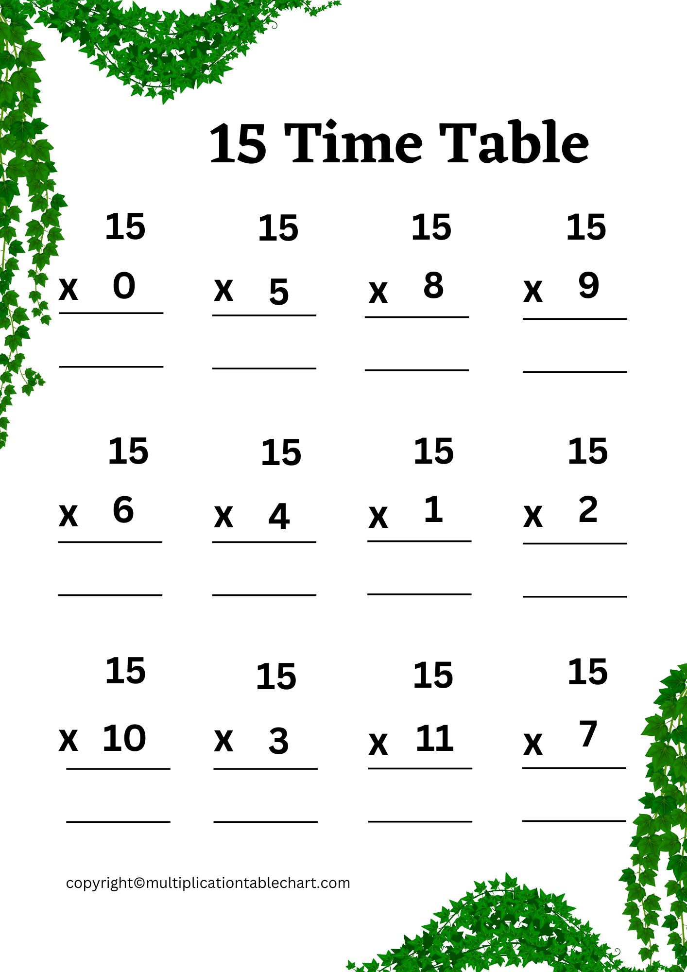 15 Times Table Worksheet [15 Multiplication Table] Free PDF