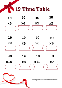 19 Times Table Worksheet [19 Multiplication Table] Free PDF