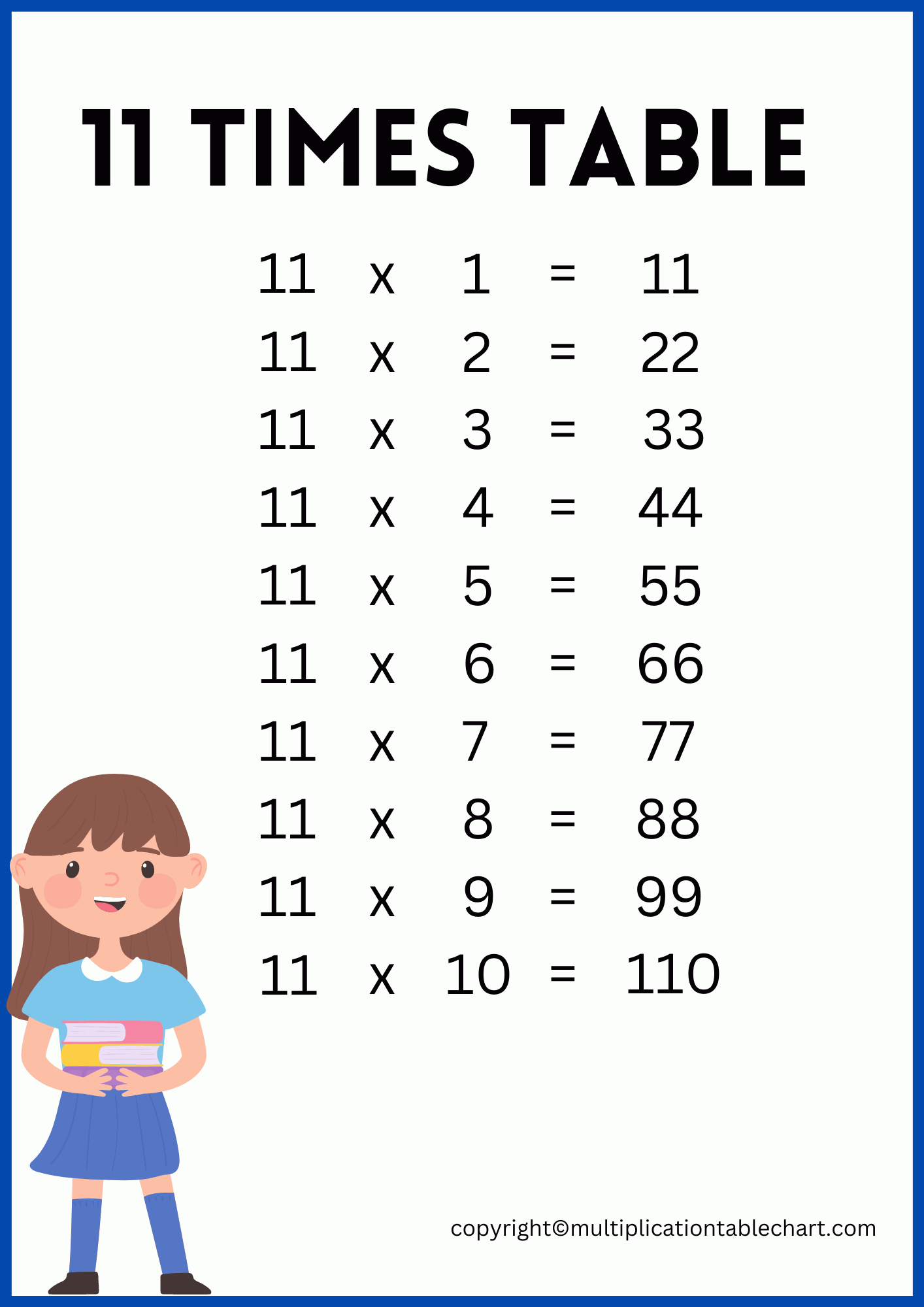 11 Times Table [11 Multiplication Table] Printable Chart