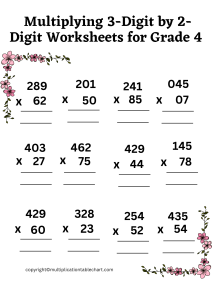 Multiply 3-Digit Number by 2-Digit Number Worksheet Grade 4