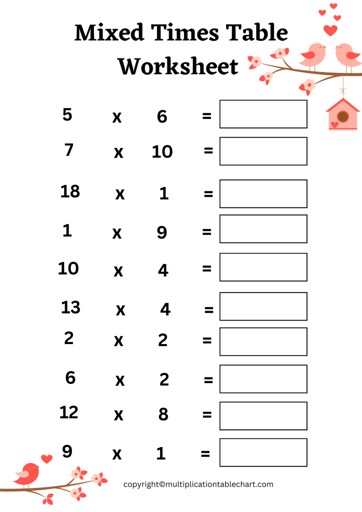 Mixed Times Tables Worksheets