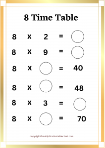 8 Times Table Worksheet [8 Multiplication Table] Free PDF