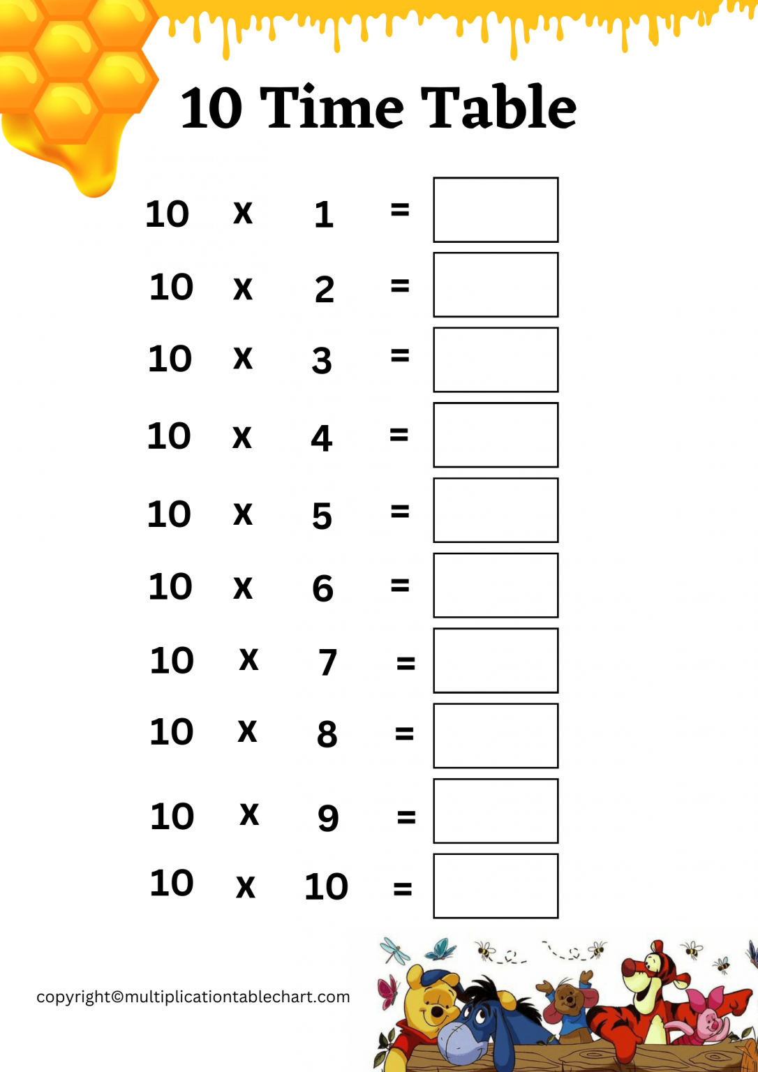 10 Times Table Worksheet PDF Multiplication Table