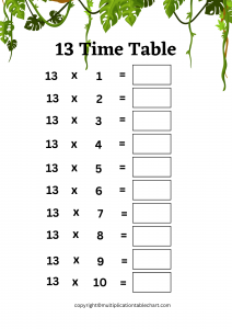 Free 13 Multiplication Chart Worksheets | Multiplication Table