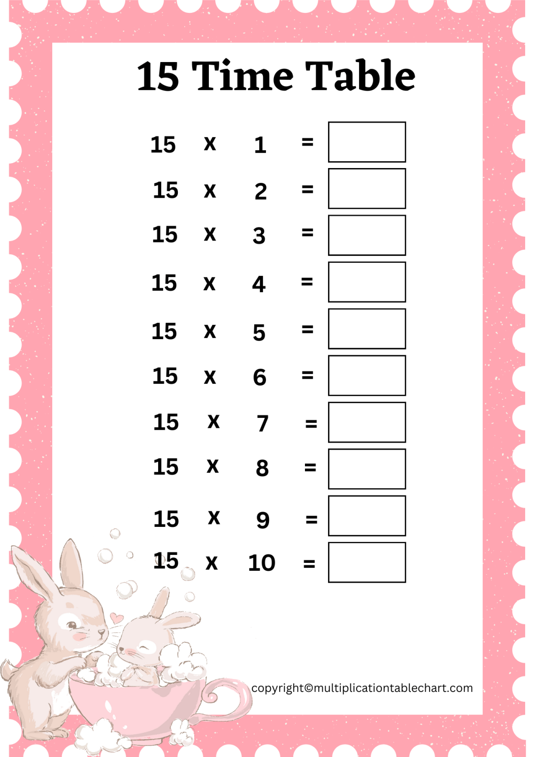 15 Times Table Worksheet [15 Multiplication Table] Free PDF