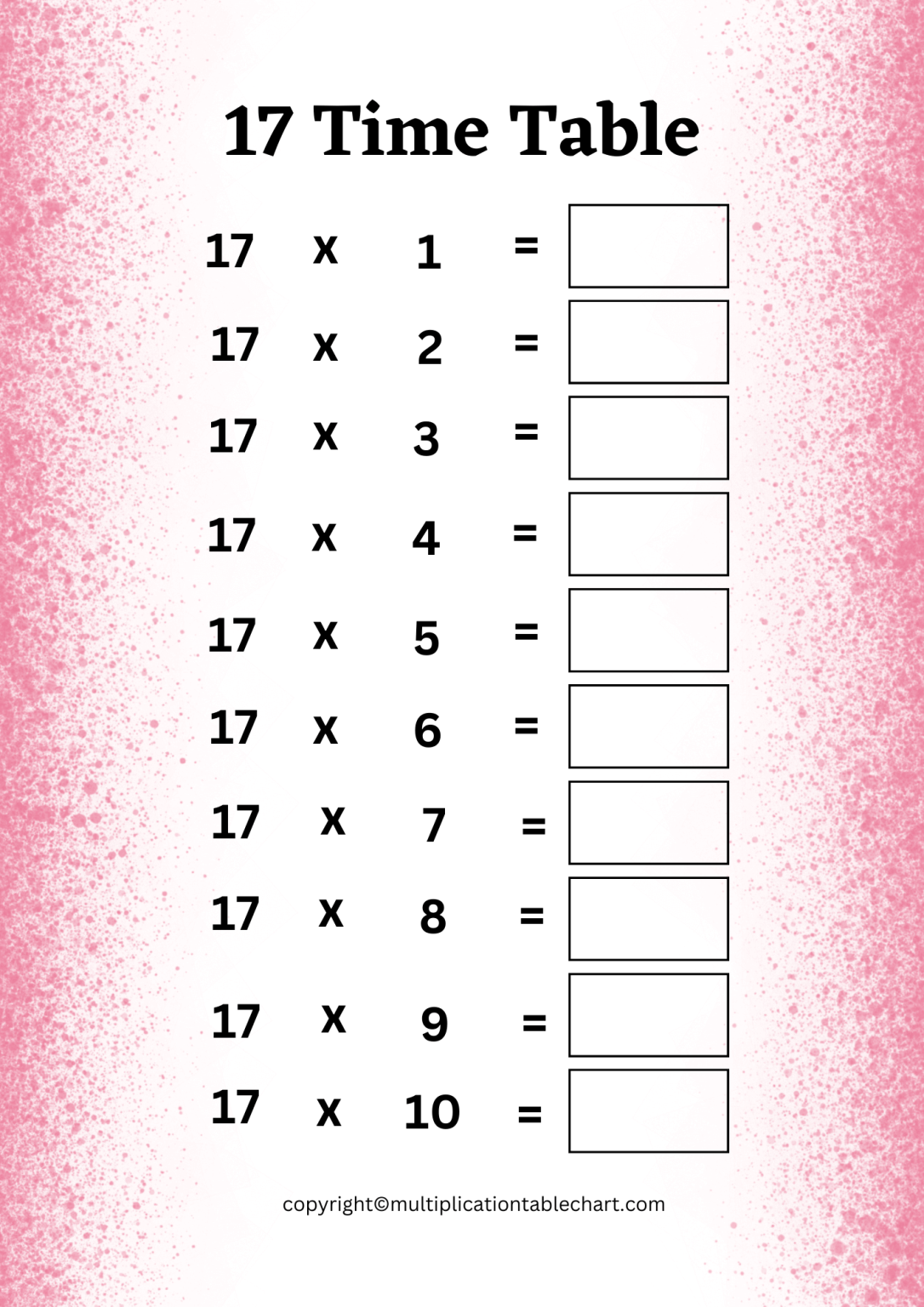17 Times Table Worksheet [17 Multiplication Table] Free PDF
