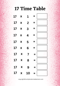 17 Times Table Worksheet [17 Multiplication Table] Free PDF