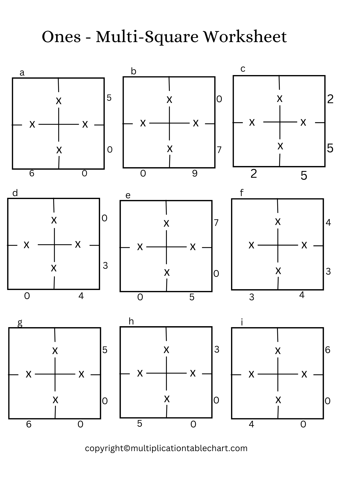 Ones - Multi-Square Worksheet Printable in PDF