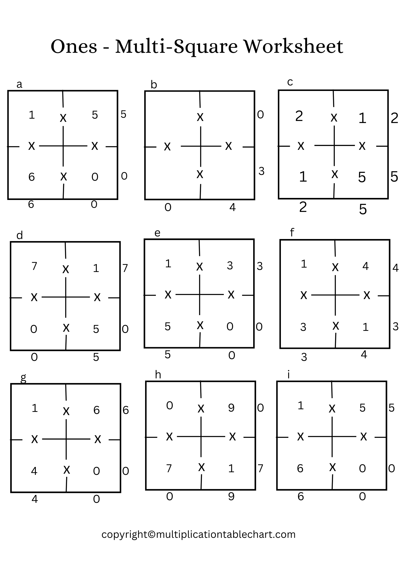 Ones - Multi-Square Worksheet Printable in PDF